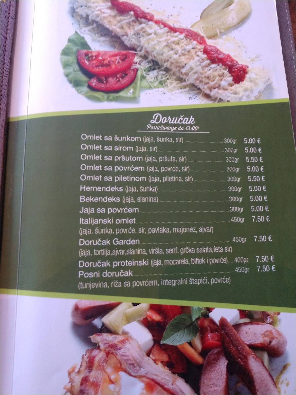 Menu at Garden restaurant, Podgorica, 9 Bulevar Mihaila Lalića