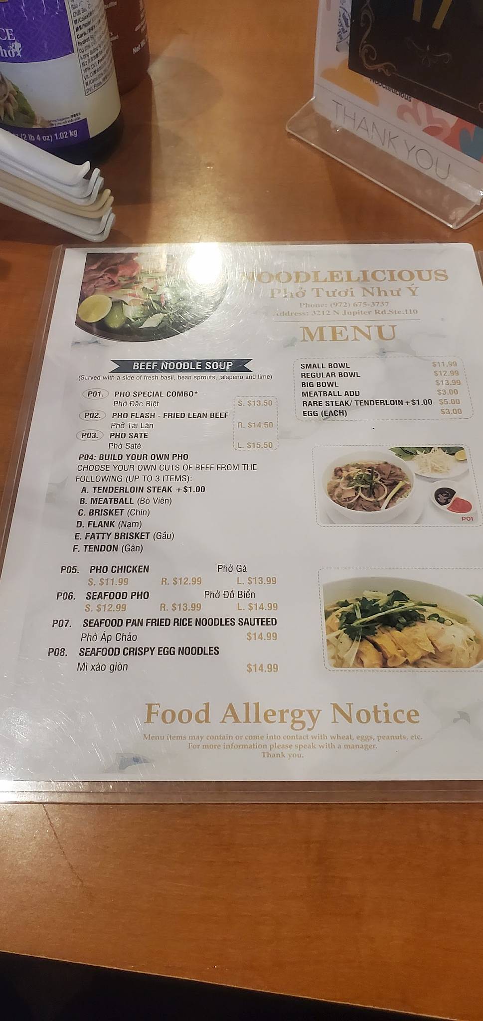 Carta del restaurante Noodlelicious, Garland