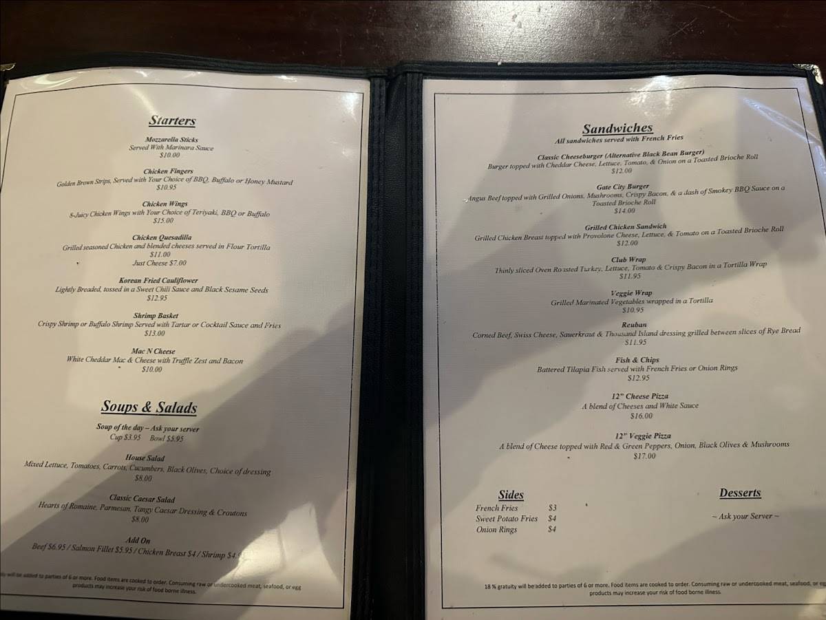 Menu at Gate City Sports Grille pub & bar, Greensboro