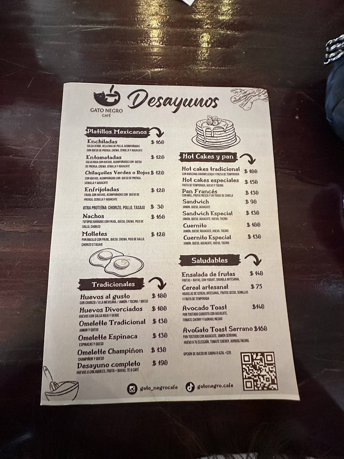 Menu at Gato Negro: Café, Starlink connection, Puerto Escondido