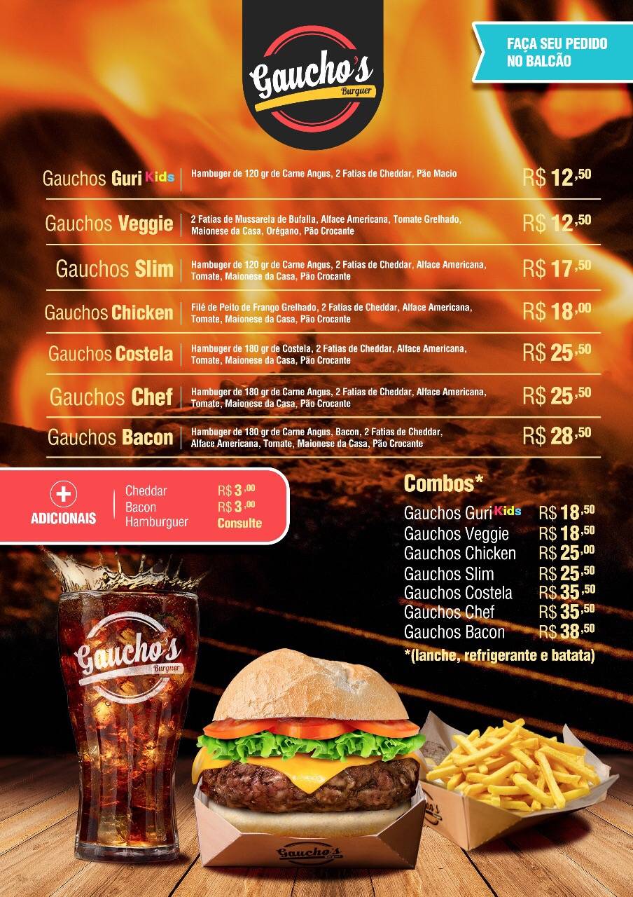 Carta del restaurante Gauchos Burguer, Jaguariúna, Rua Gaspere