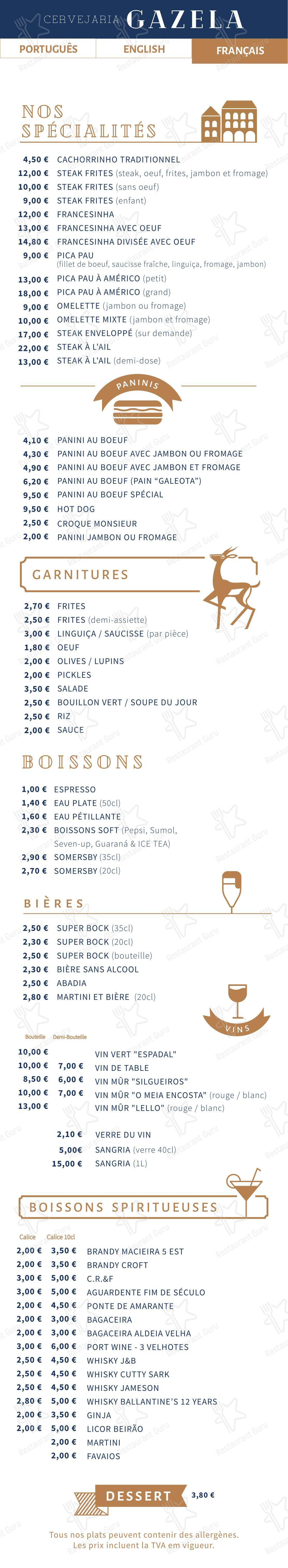 Menu em Gazela pub & Bar, Porto
