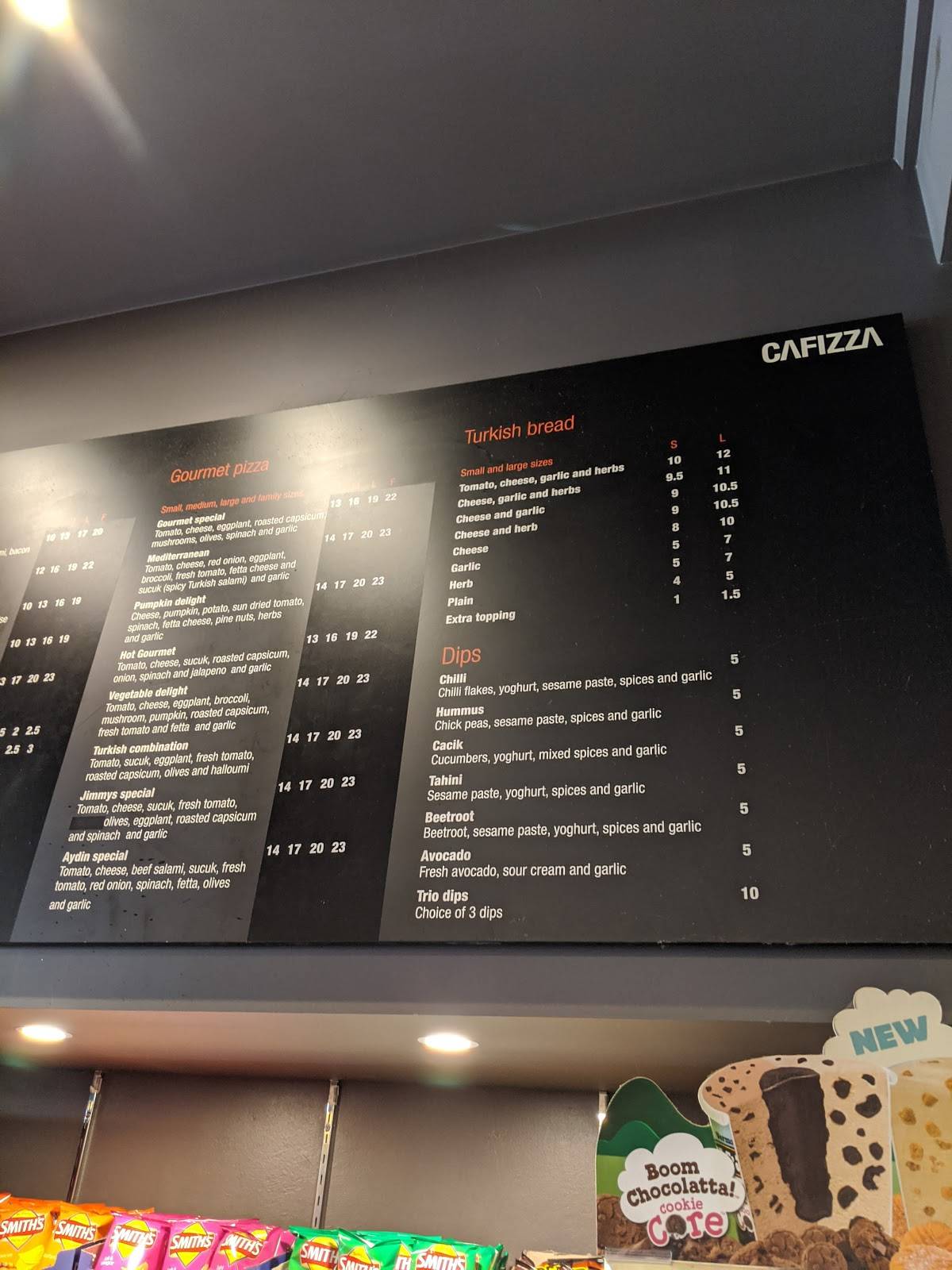 Menu at Cafizza restaurant, Geelong