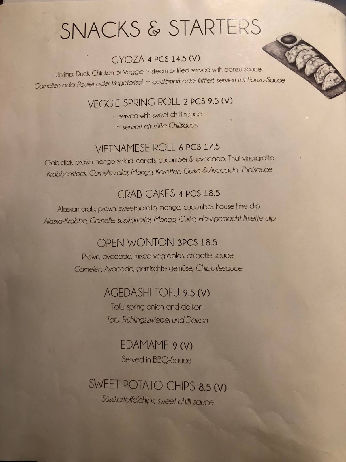 Menu at Gee's, Zermatt