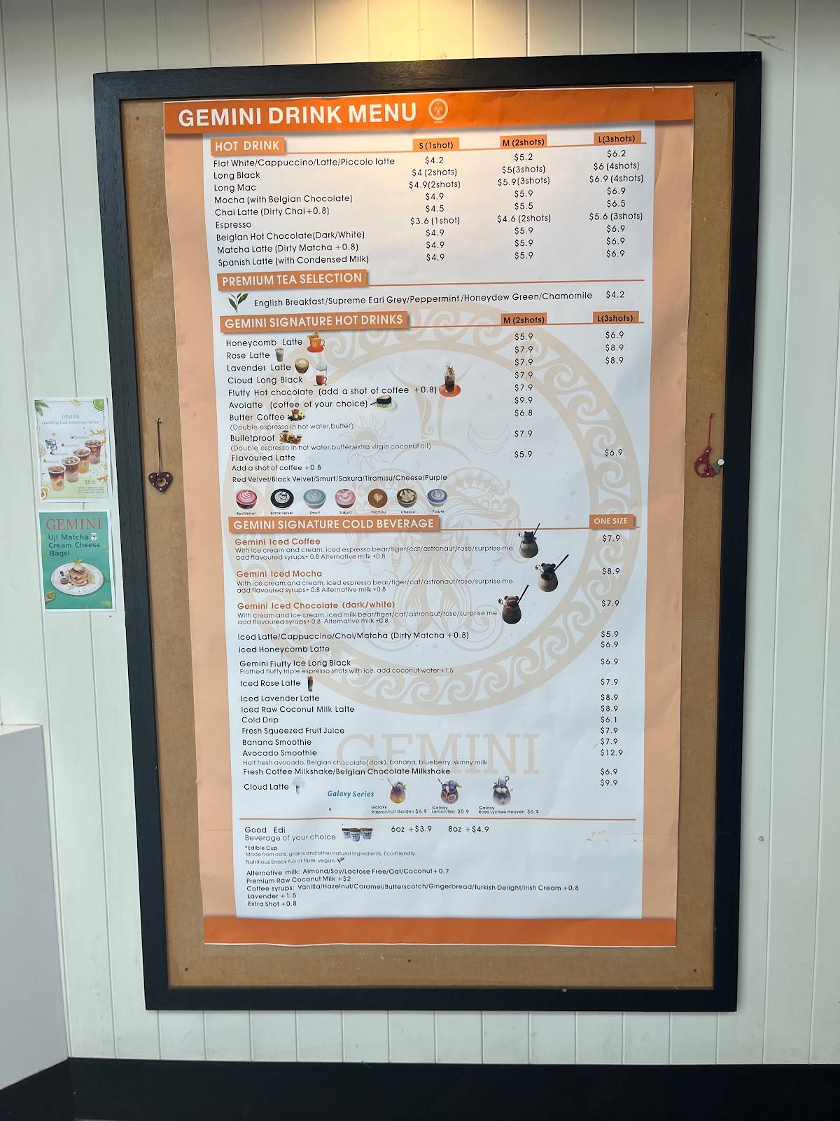 Menu at Gemini cafe, Perth