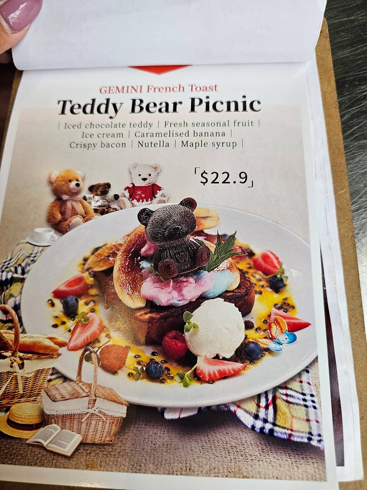Menu at Gemini cafe, Perth