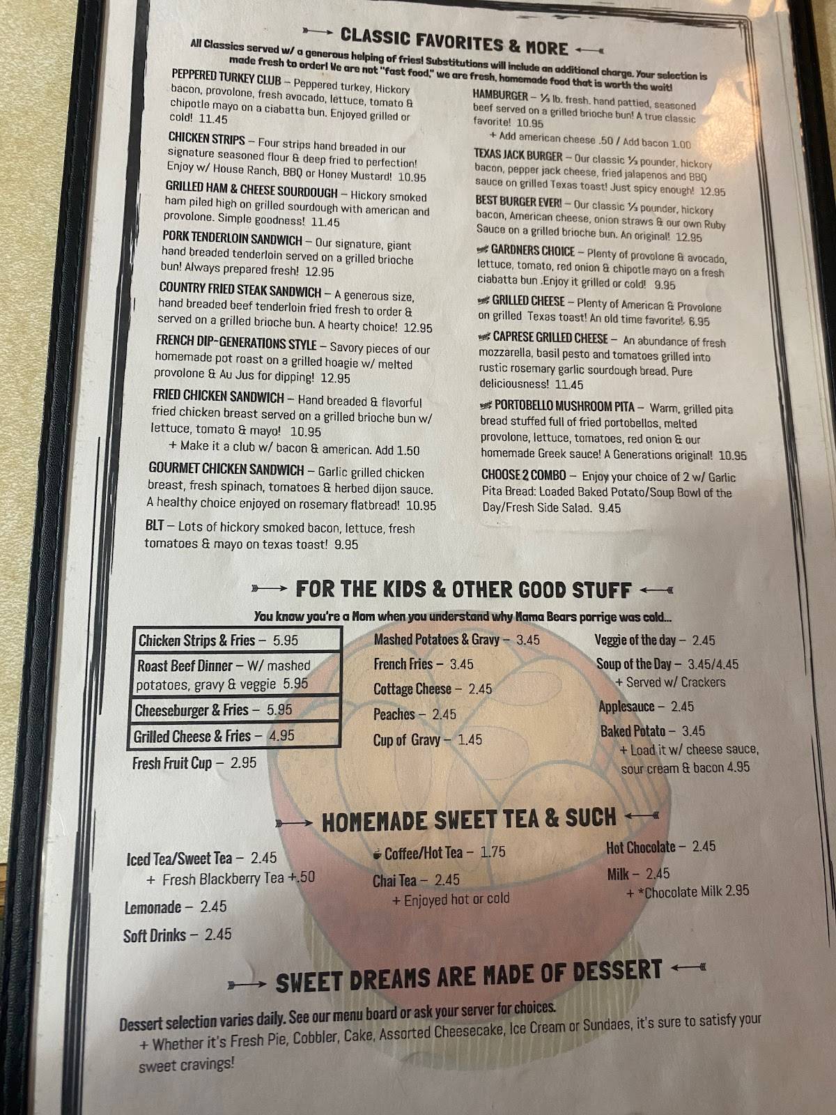 Menu at Generations Cafe, Higginsville, N Main St