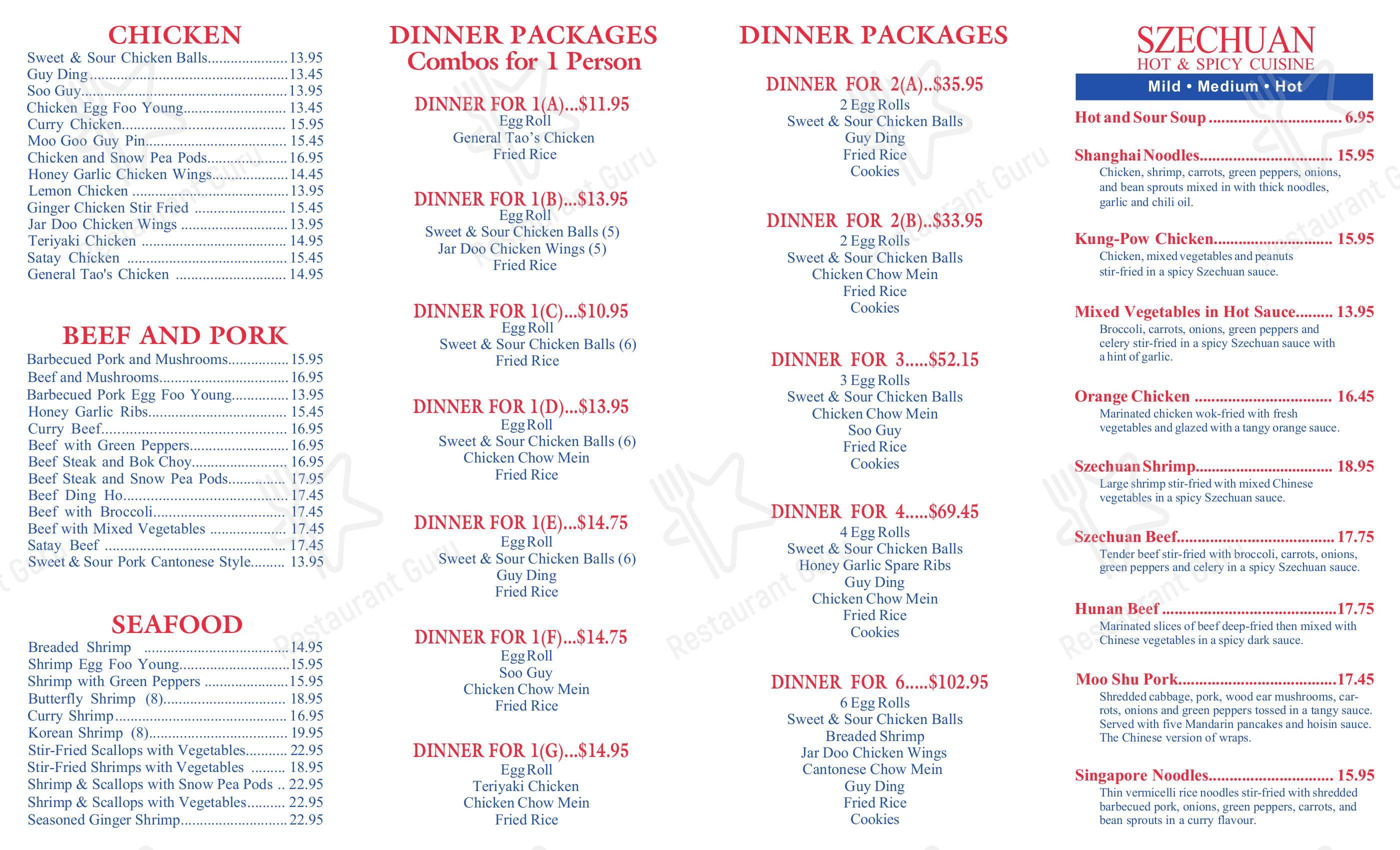 Menu at Gene's Restaurant, Stratford