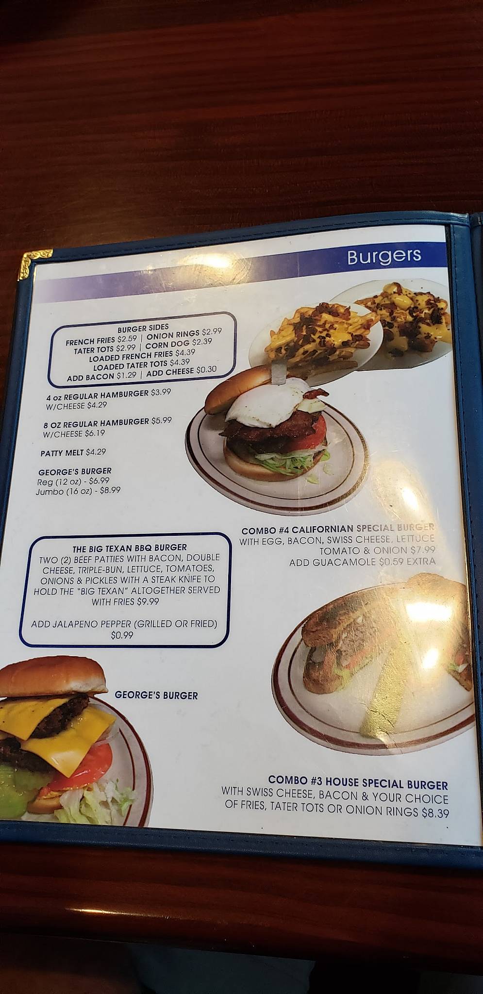 Menu at George's Restaurant, Post