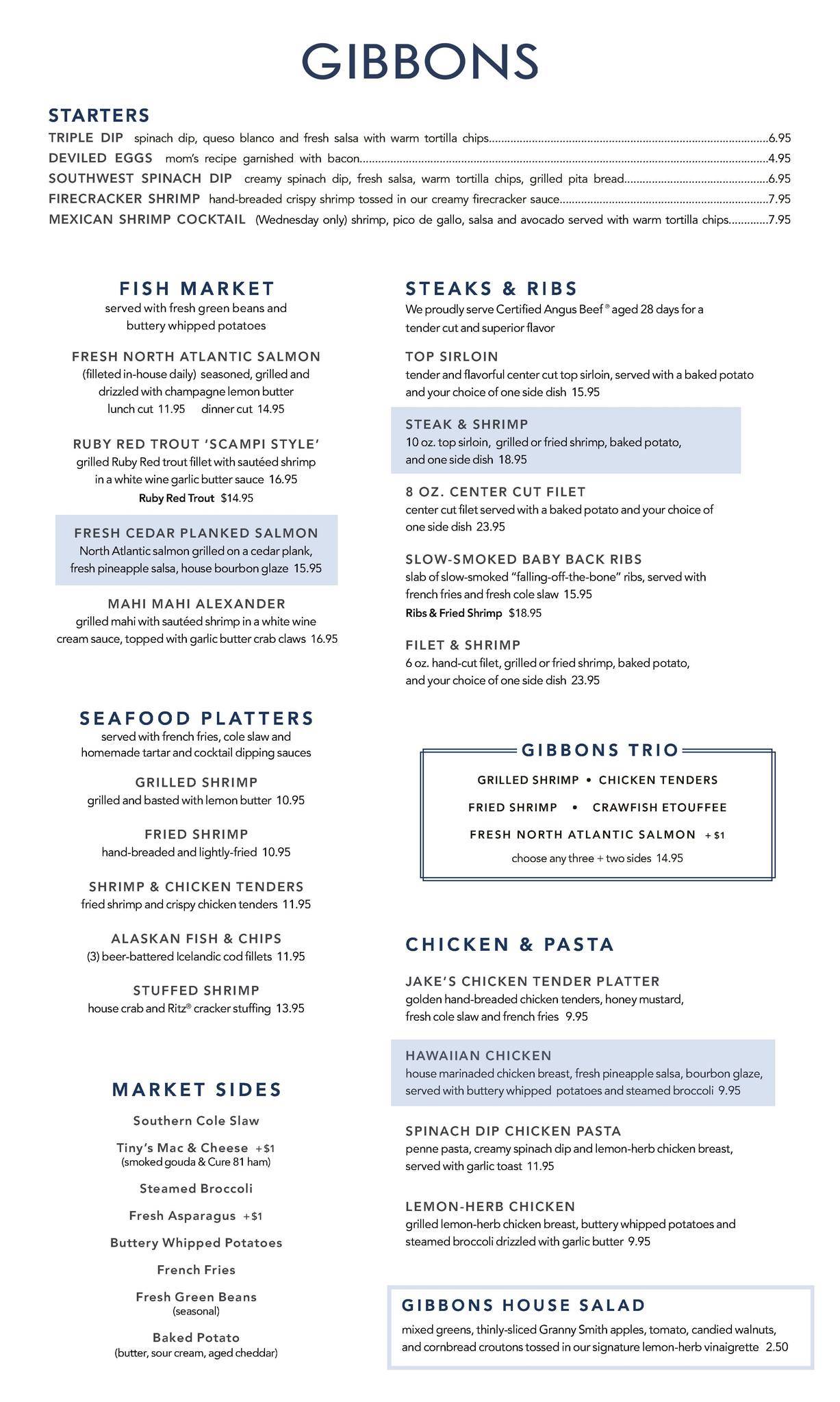 Menu at Gibbons Fine Grill restaurant, Shreveport