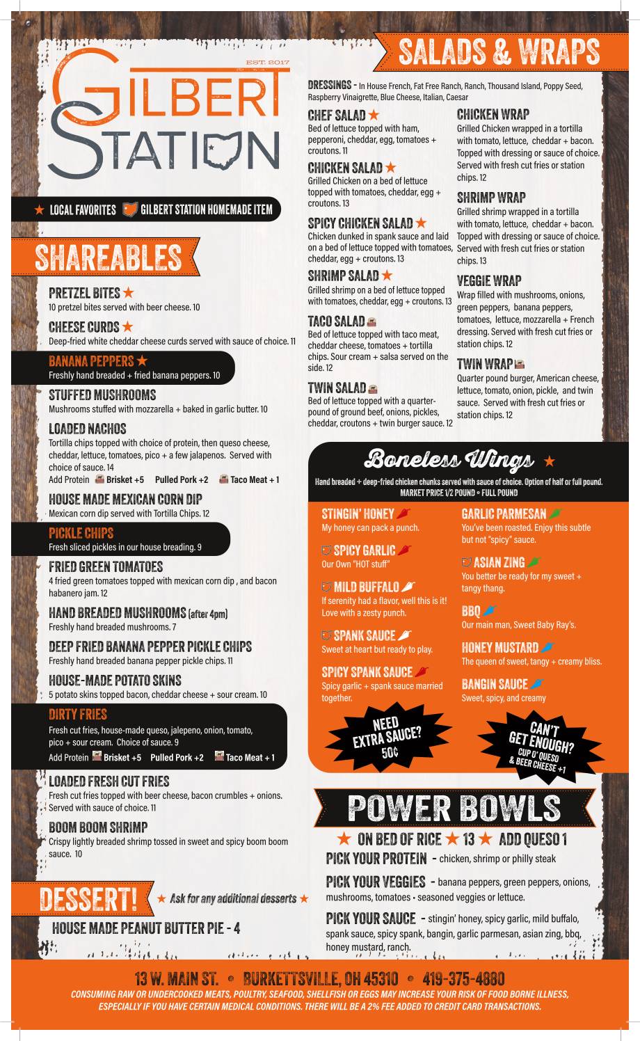 Menu at Gilbert Station Bar and Grill, Burkettsville