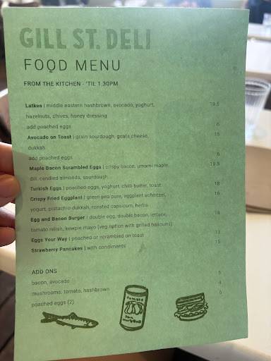 Menu at Gill St. Deli restaurant, Mosman Park