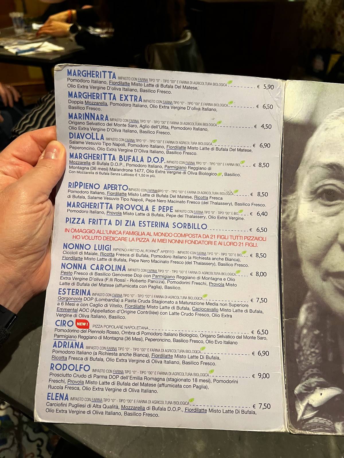 Menu at Gino e Toto Sorbillo pizzeria, Naples, Via dei Tribunali