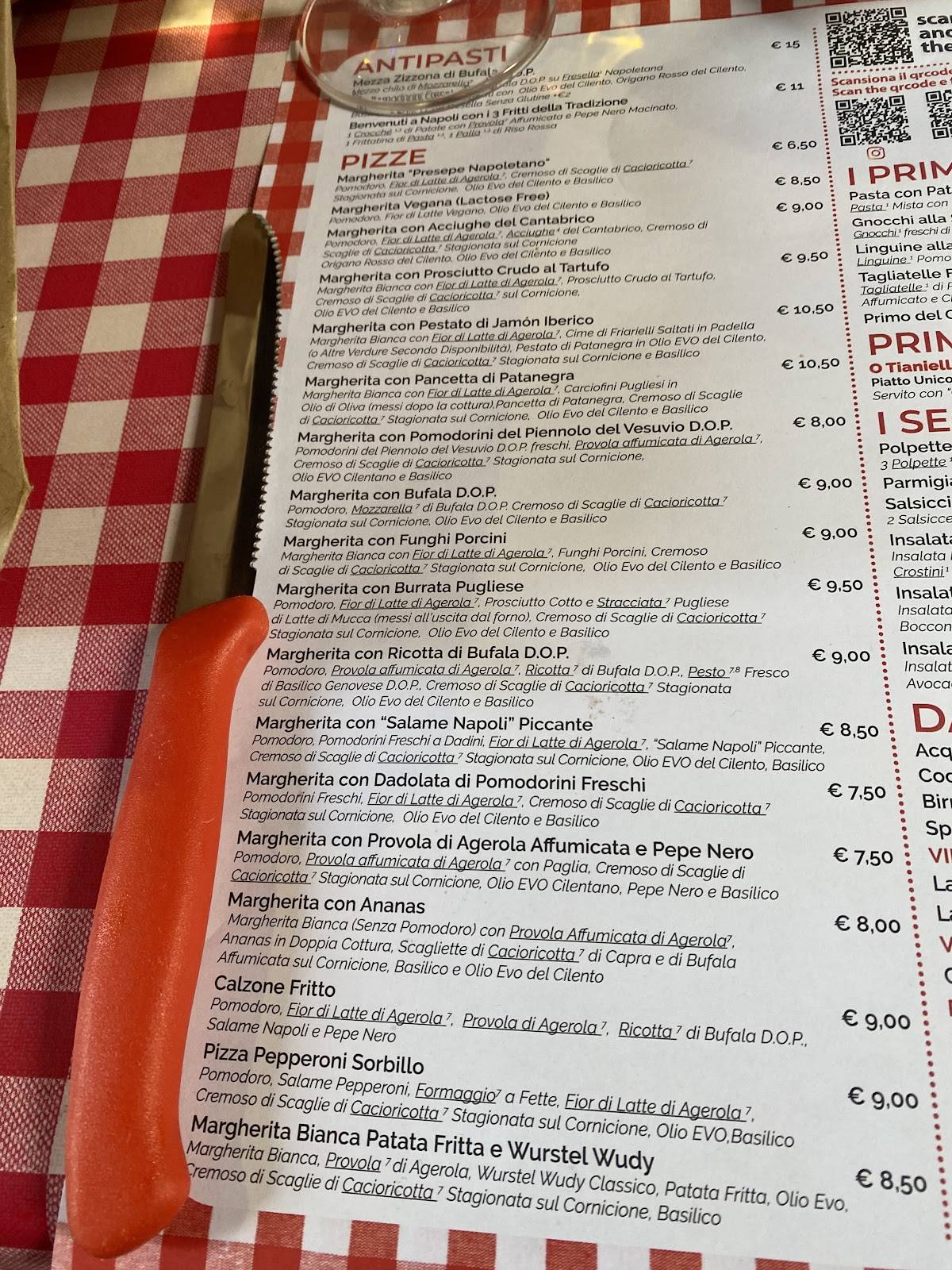 Menu at Gino e Toto Sorbillo pizzeria, Naples, Via dei Tribunali