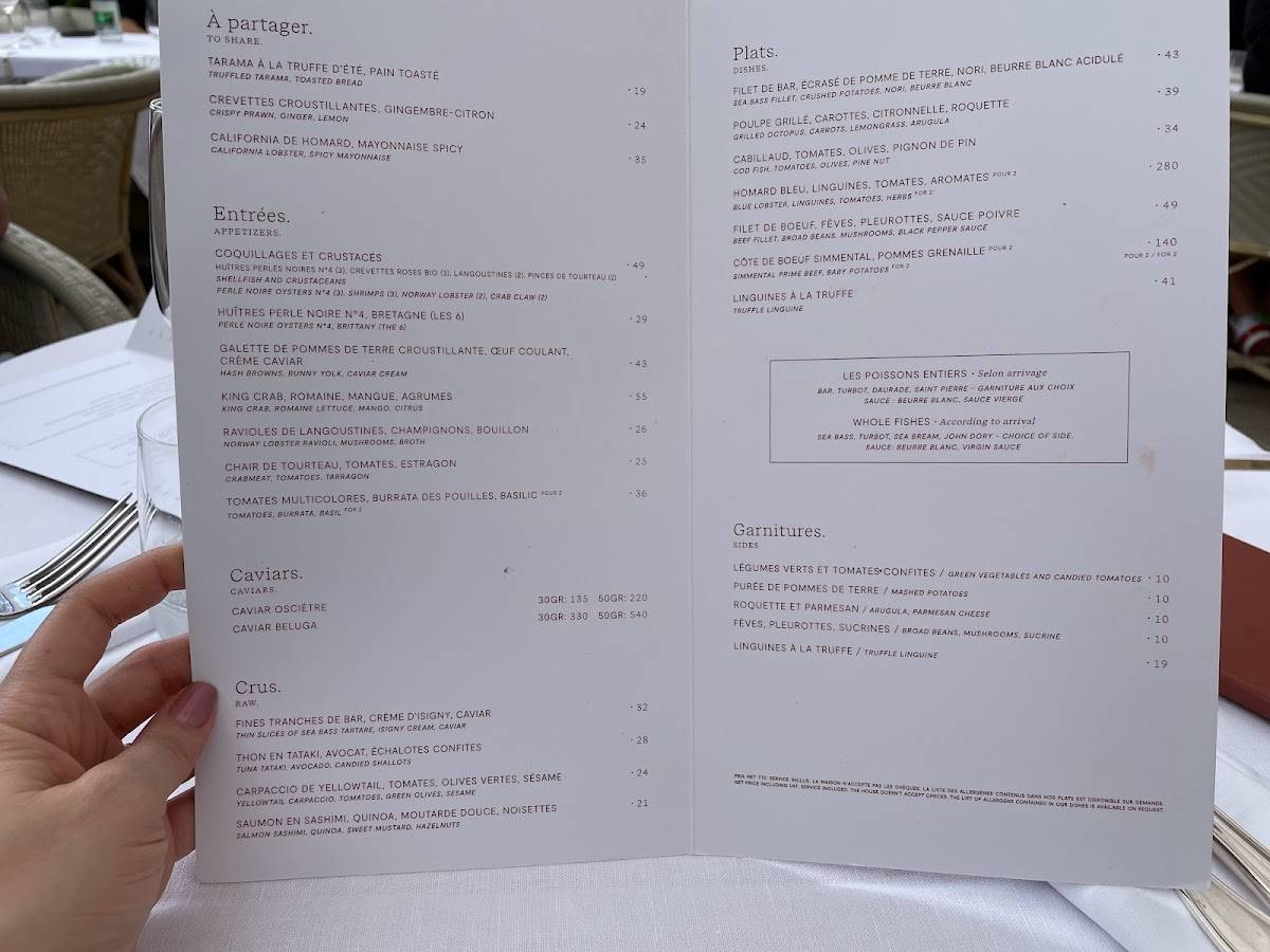 Menu at Girafe Restaurant, Paris