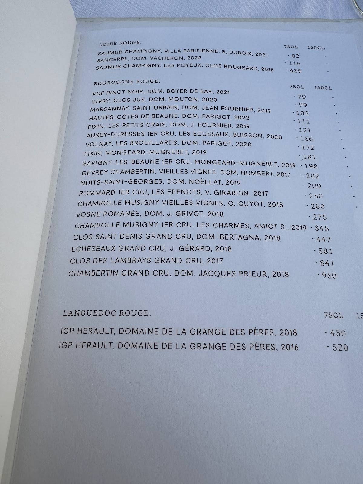 Menu at Girafe Restaurant, Paris