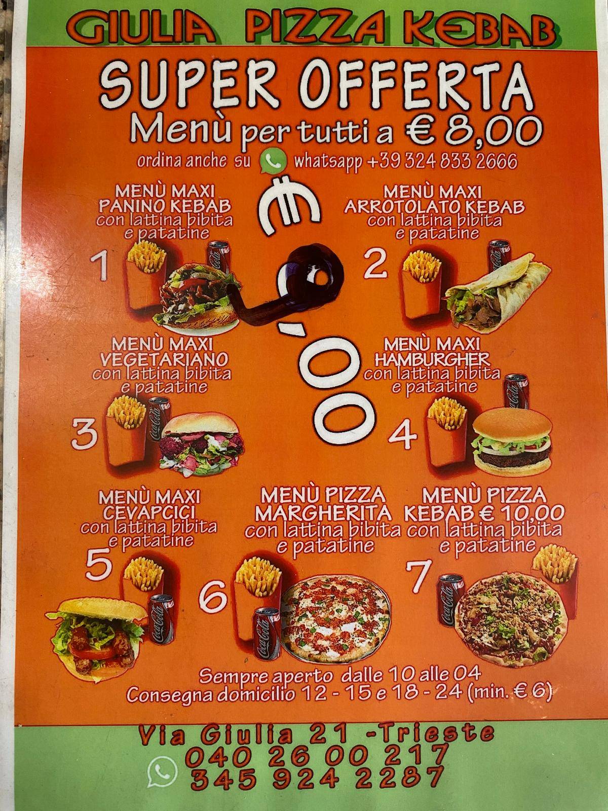 Menu da Giulia kebab 21 ristorante, Trieste