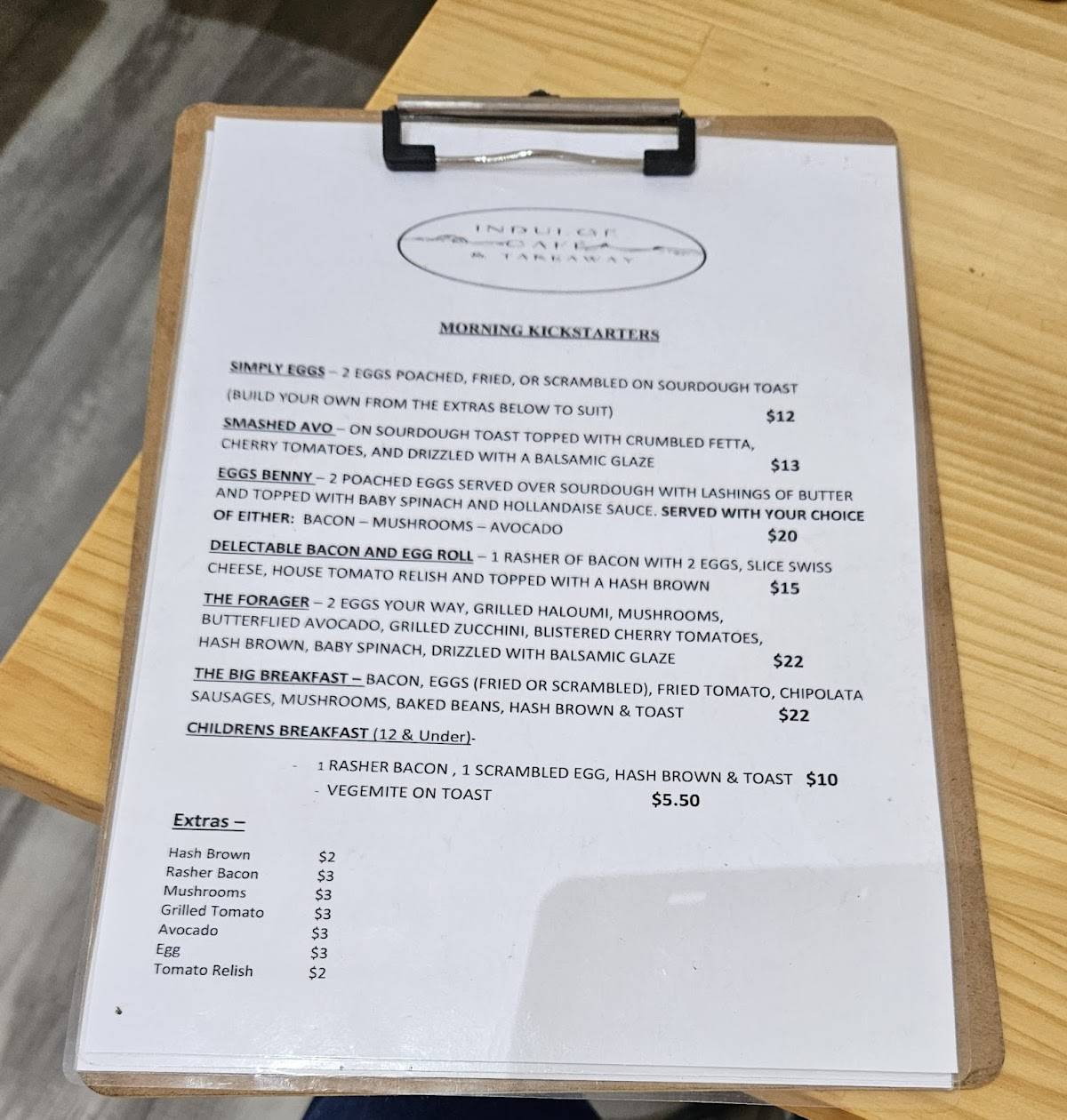 Menu at Indulge Cafe & Takeaway, Glass House Mountains