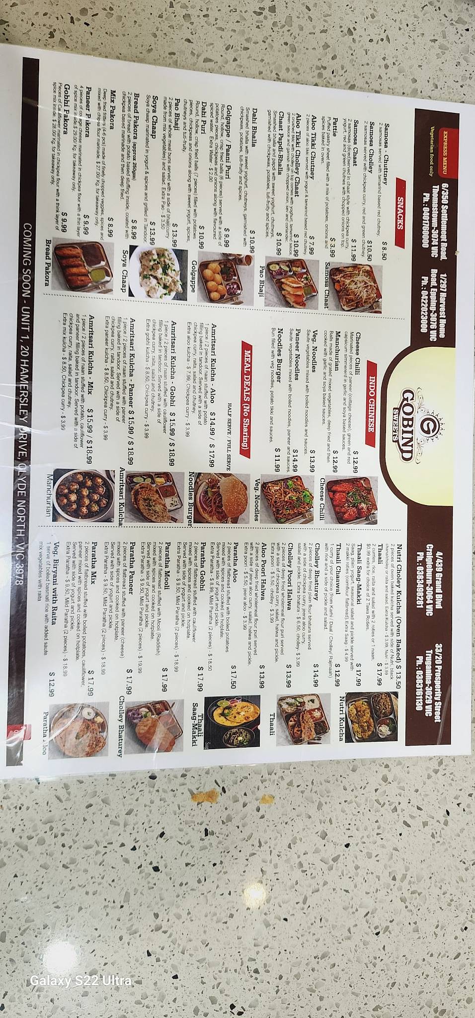 Menu at Gobind Sweets restaurant, Truganina