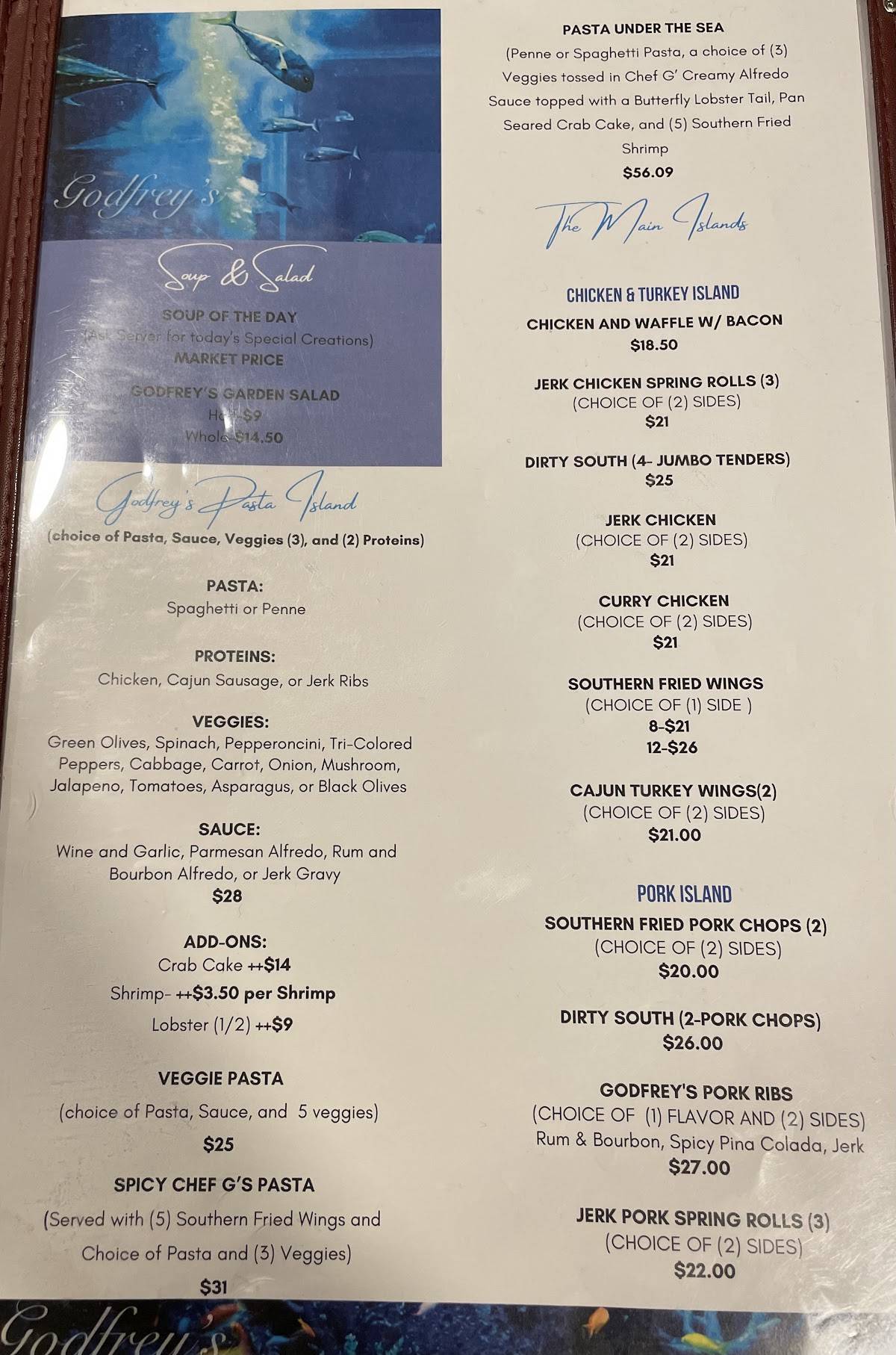 Menu at Godfrey's Flagship restaurant, Flowood
