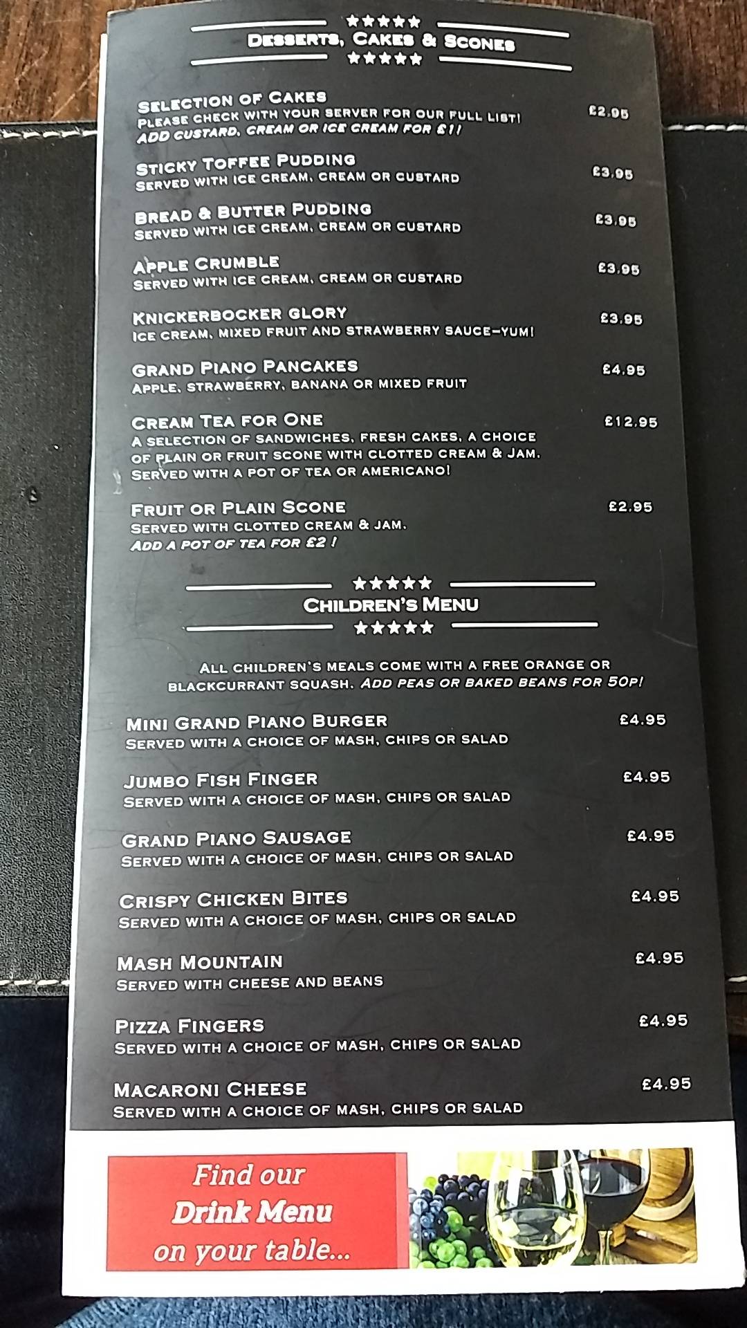 Menu at The Grand Piano Cafe, Huntingdon