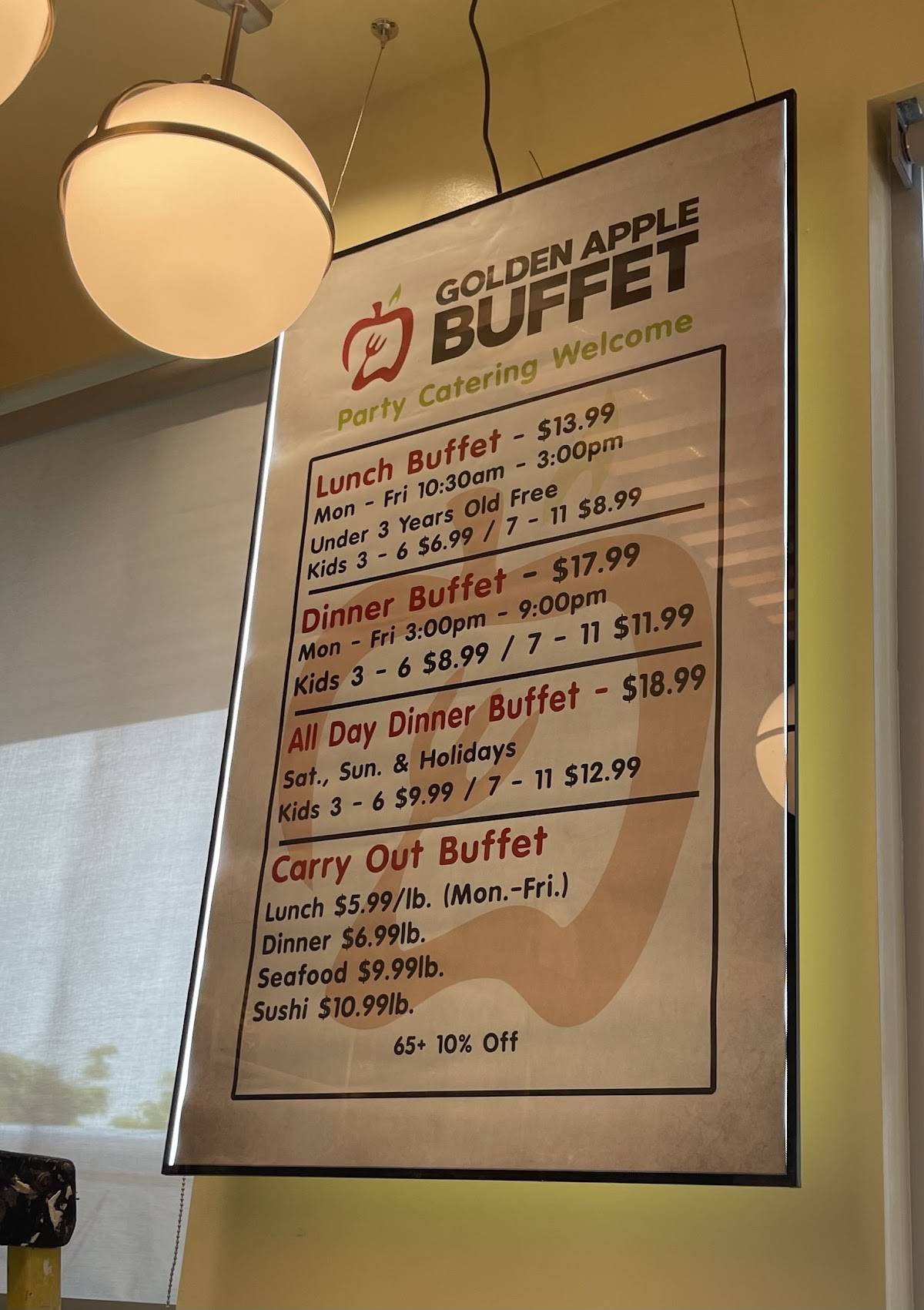 Menu at Golden Apple Buffet restaurant, Papillion