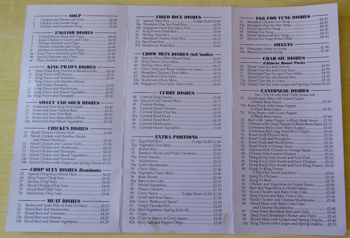 Menu at Golden Bridge fast food, Birchington-on-Sea