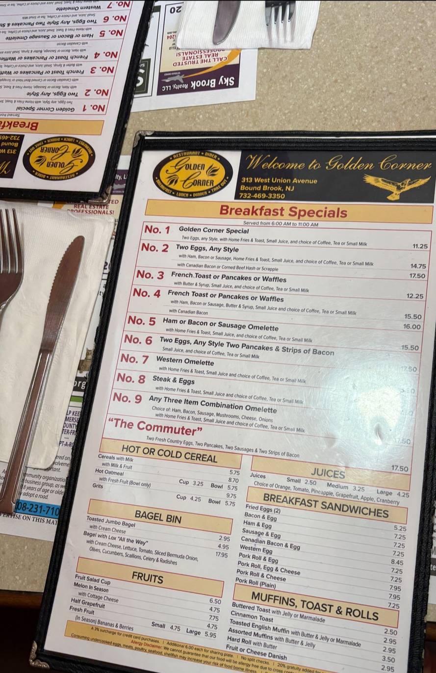 Menu at Golden Corner Diner restaurant, Bound Brook