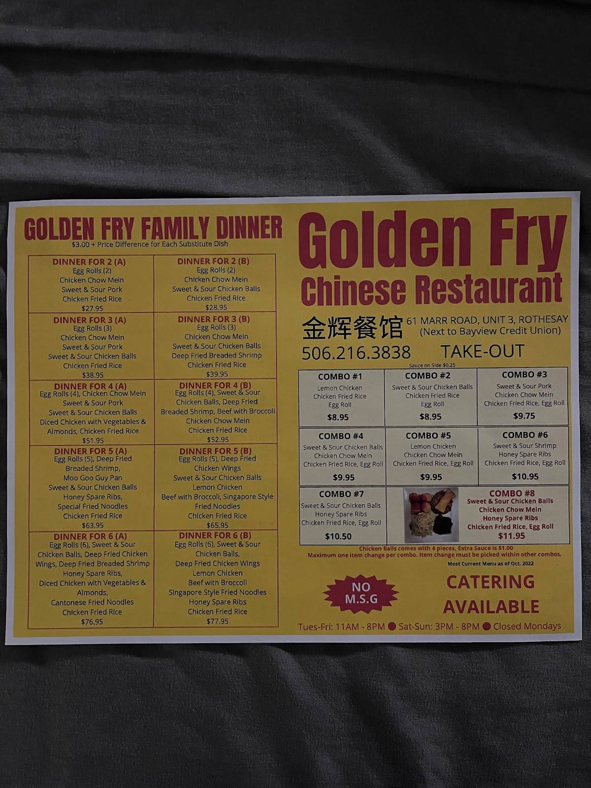 Menu at Golden Fry Chinese Restaurant, Rothesay