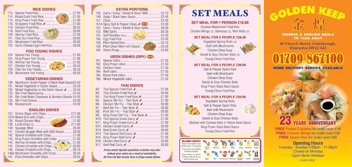 Menu at Golden Keep fast food, Doncaster