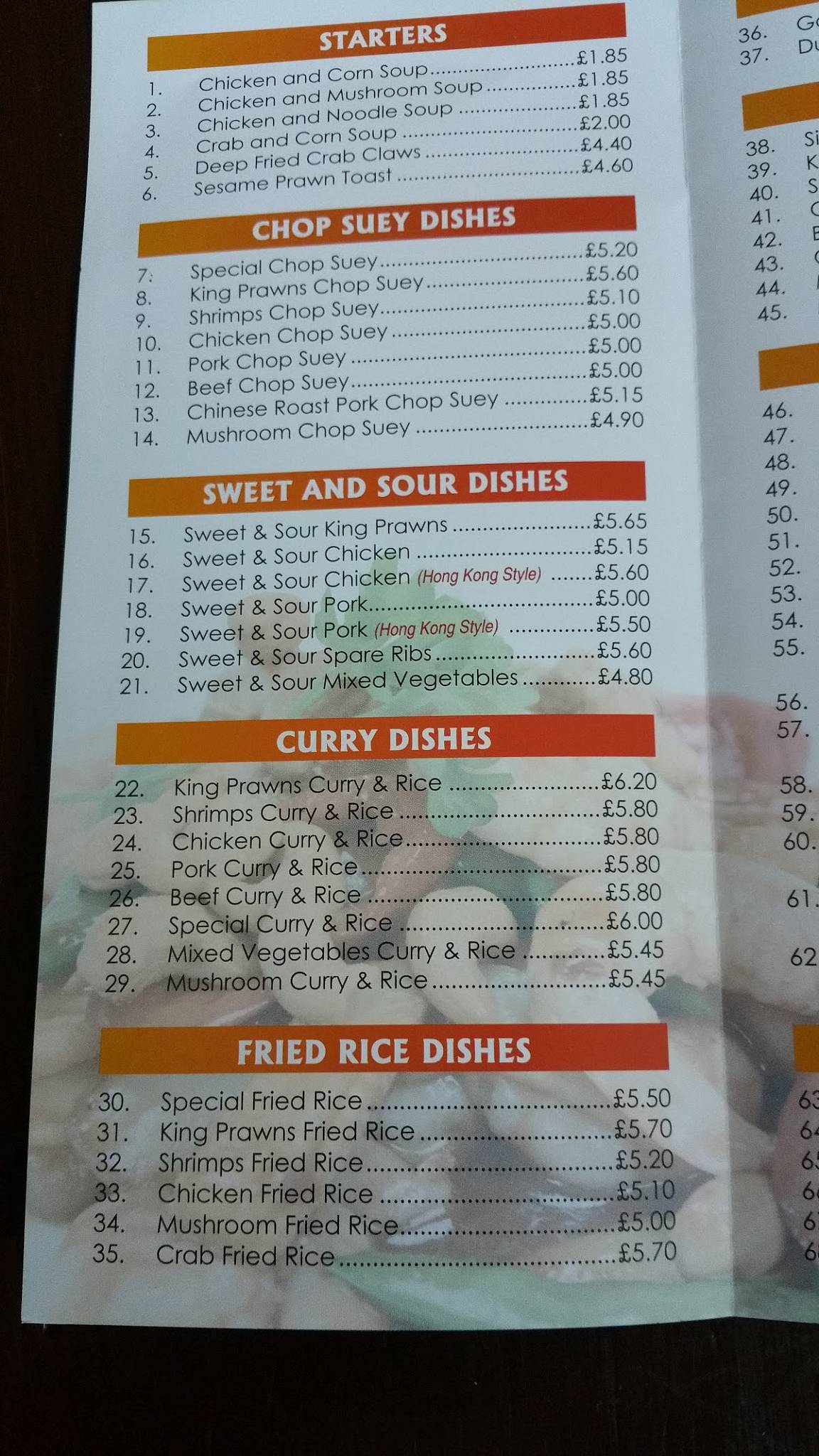 Menu at Golden Sea fast food, Greenleys, 7 Wolverton Rd