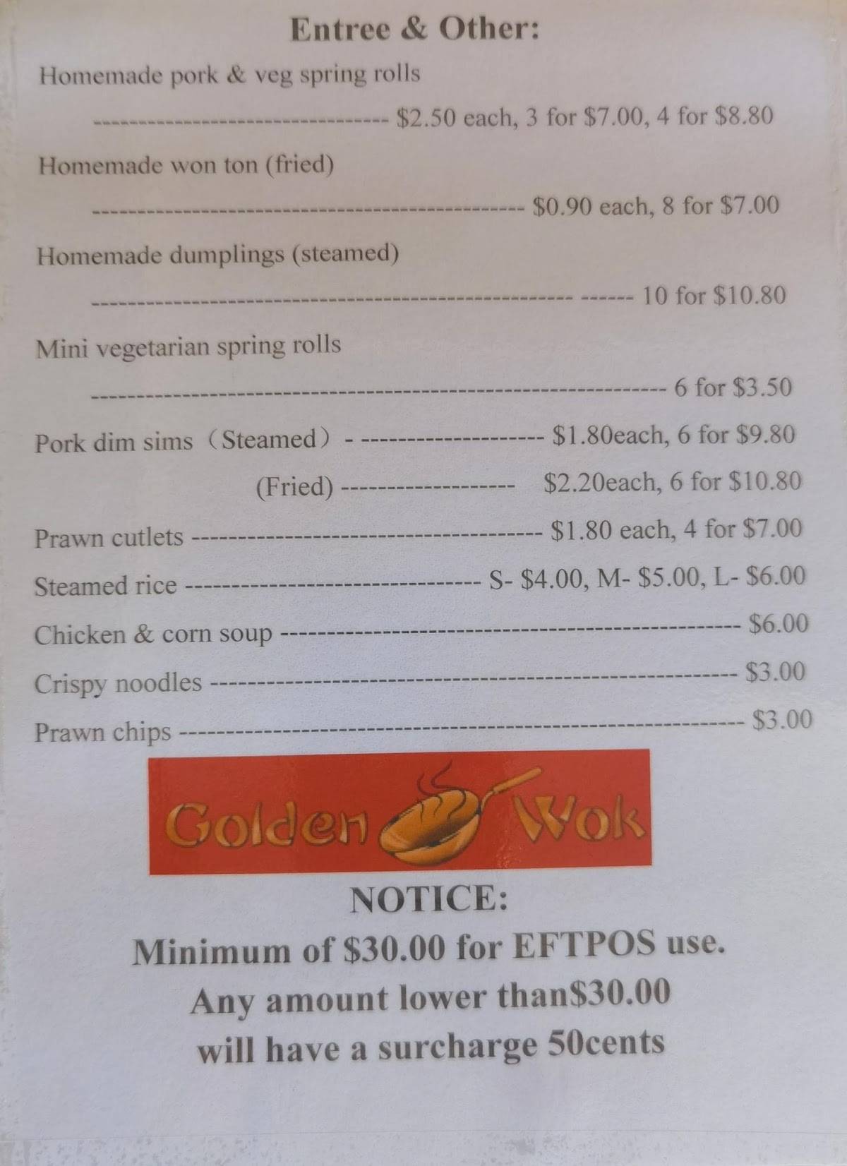 Menu at Golden Wok Wingham restaurant, Wingham
