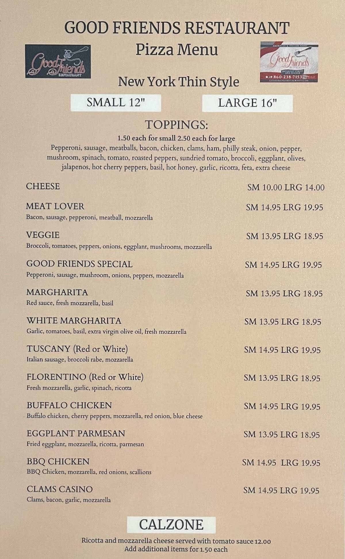 Menu at Good Friends Restaurant, New Hartford