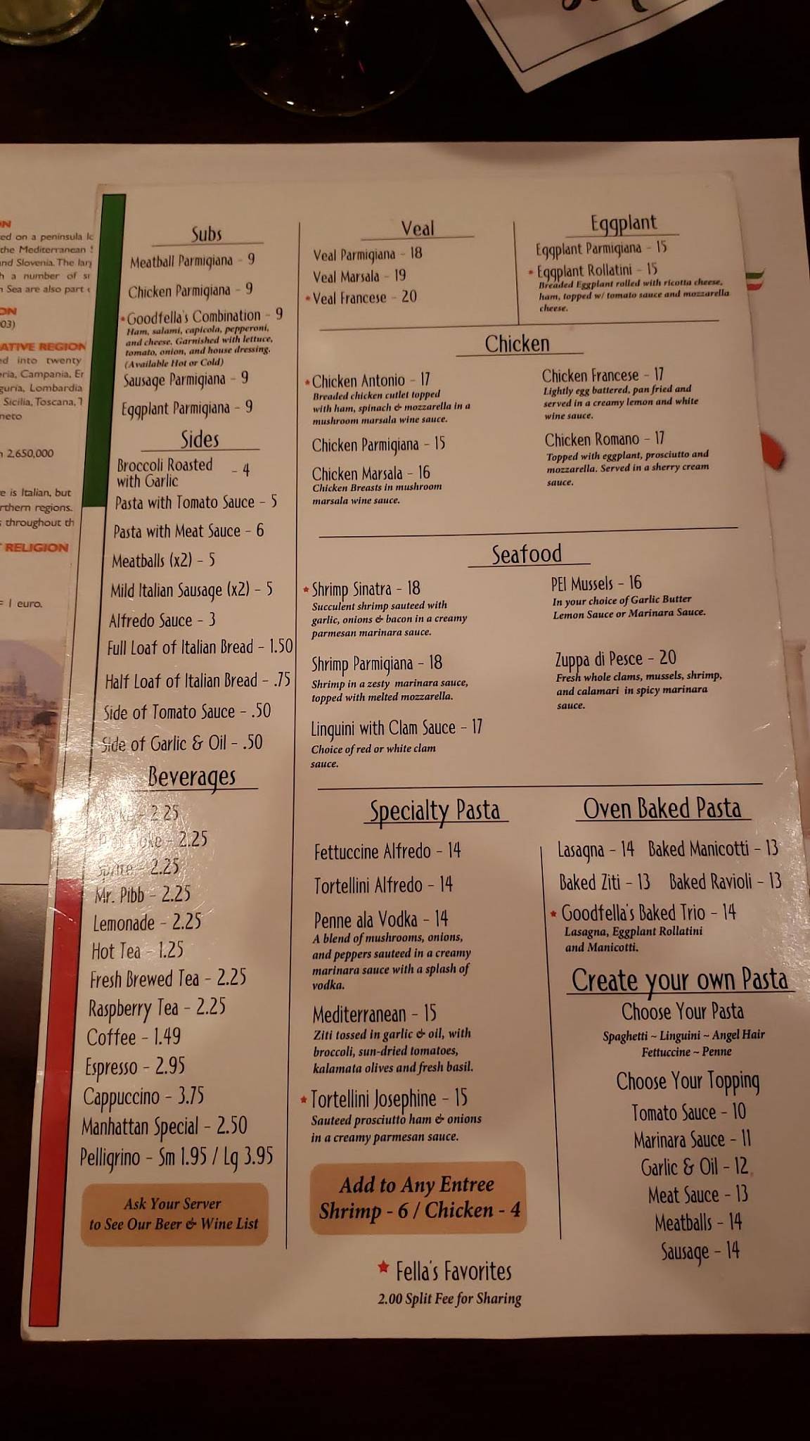 Menu at Goodfella's Pizzeria & Italian Restaurant, DeBary