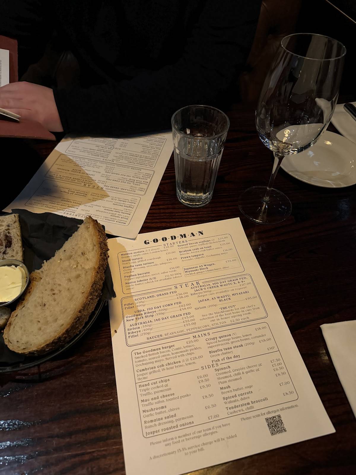 Menu at Goodman City steakhouse, London