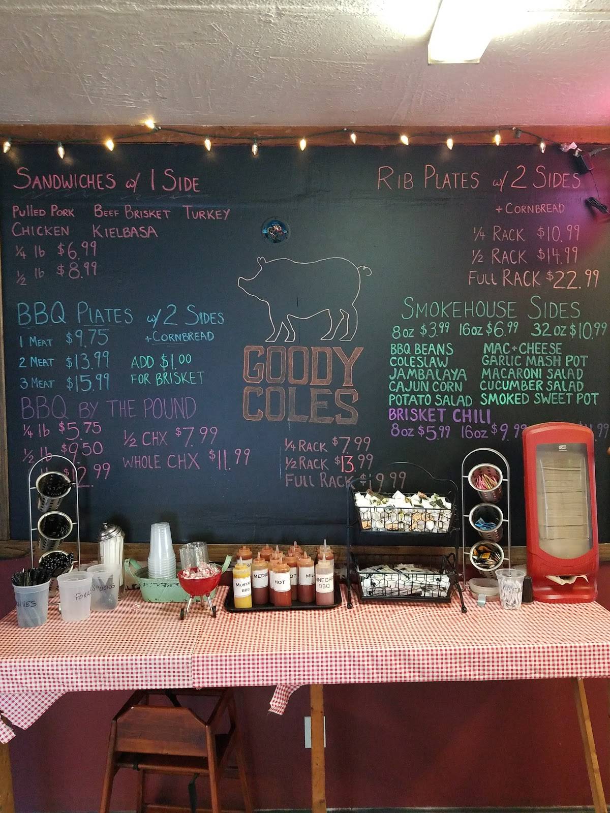 Menu at Goody Cole's Smokehouse restaurant, Brentwood
