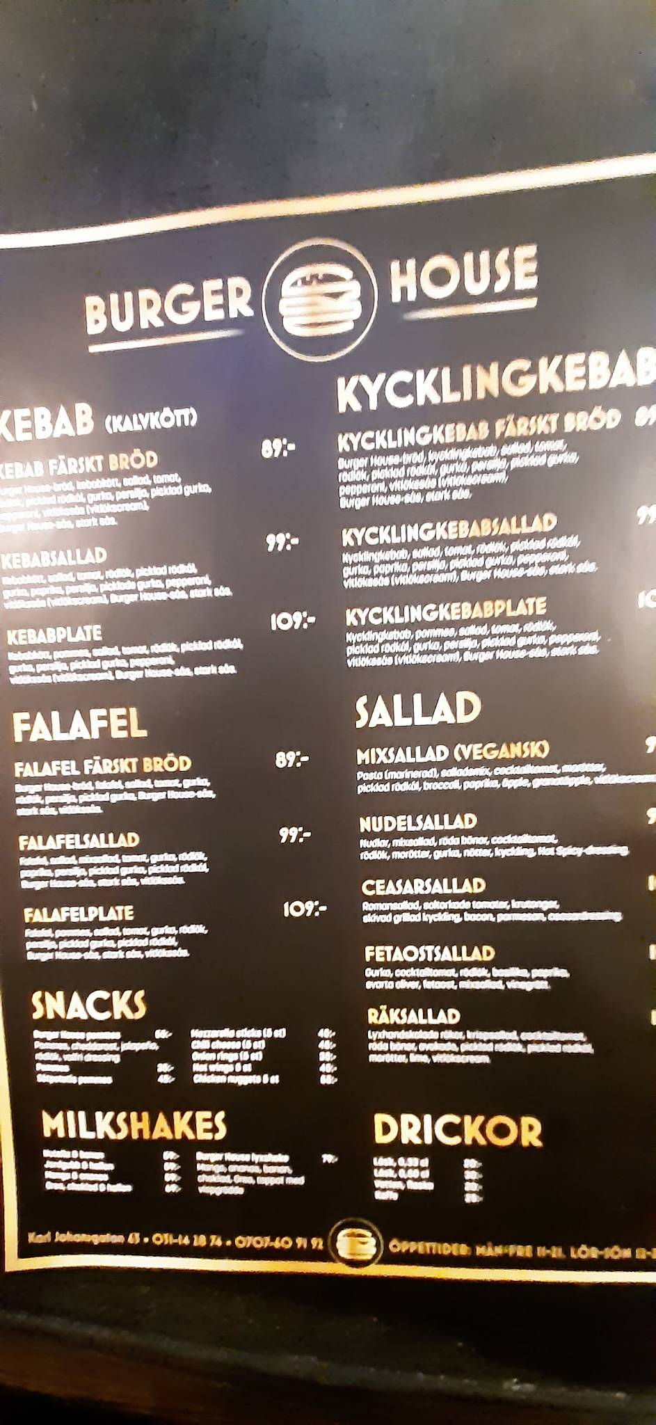 Menu at Burger House restaurant, Gothenburg