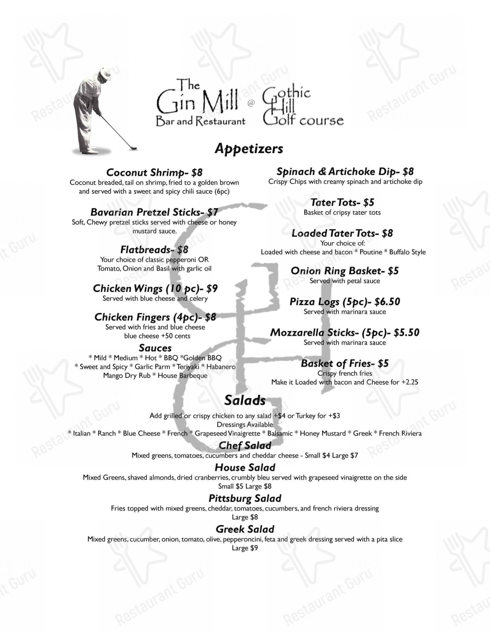 Menu at Gothic Hill Golf Course restaurant, Lockport