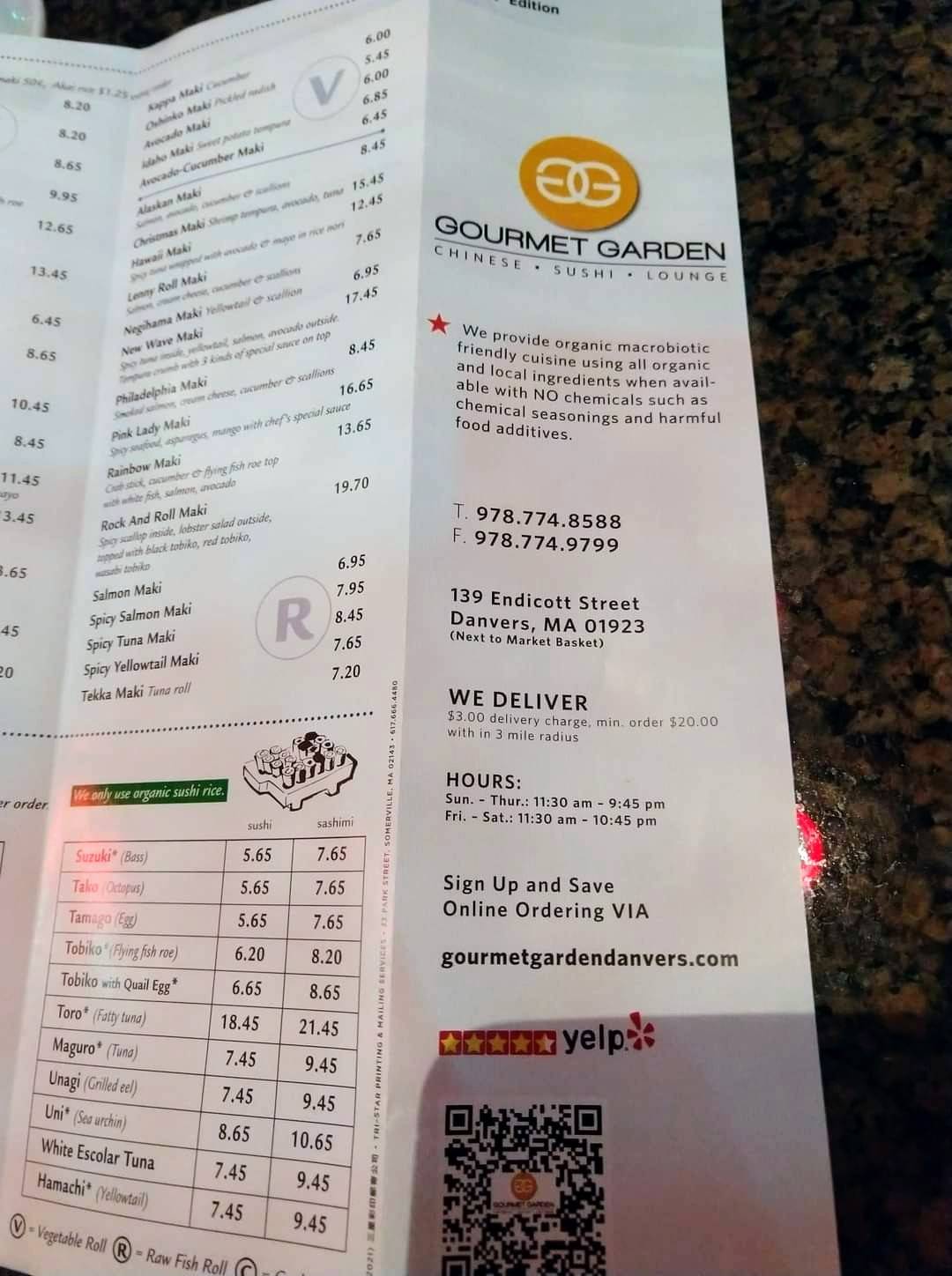 Menu at Gourmet Garden Danvers restaurant, Danvers