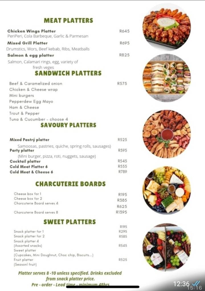 Menu at Gourmet Lydia’s, South Africa
