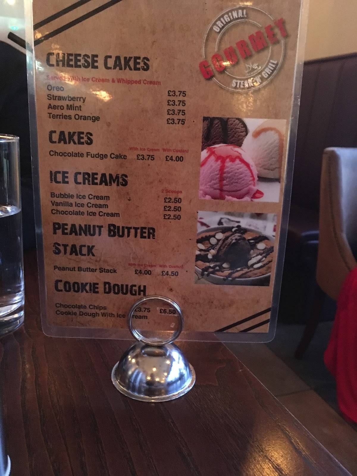 Menu at Gourmet steakhouse, Oldham