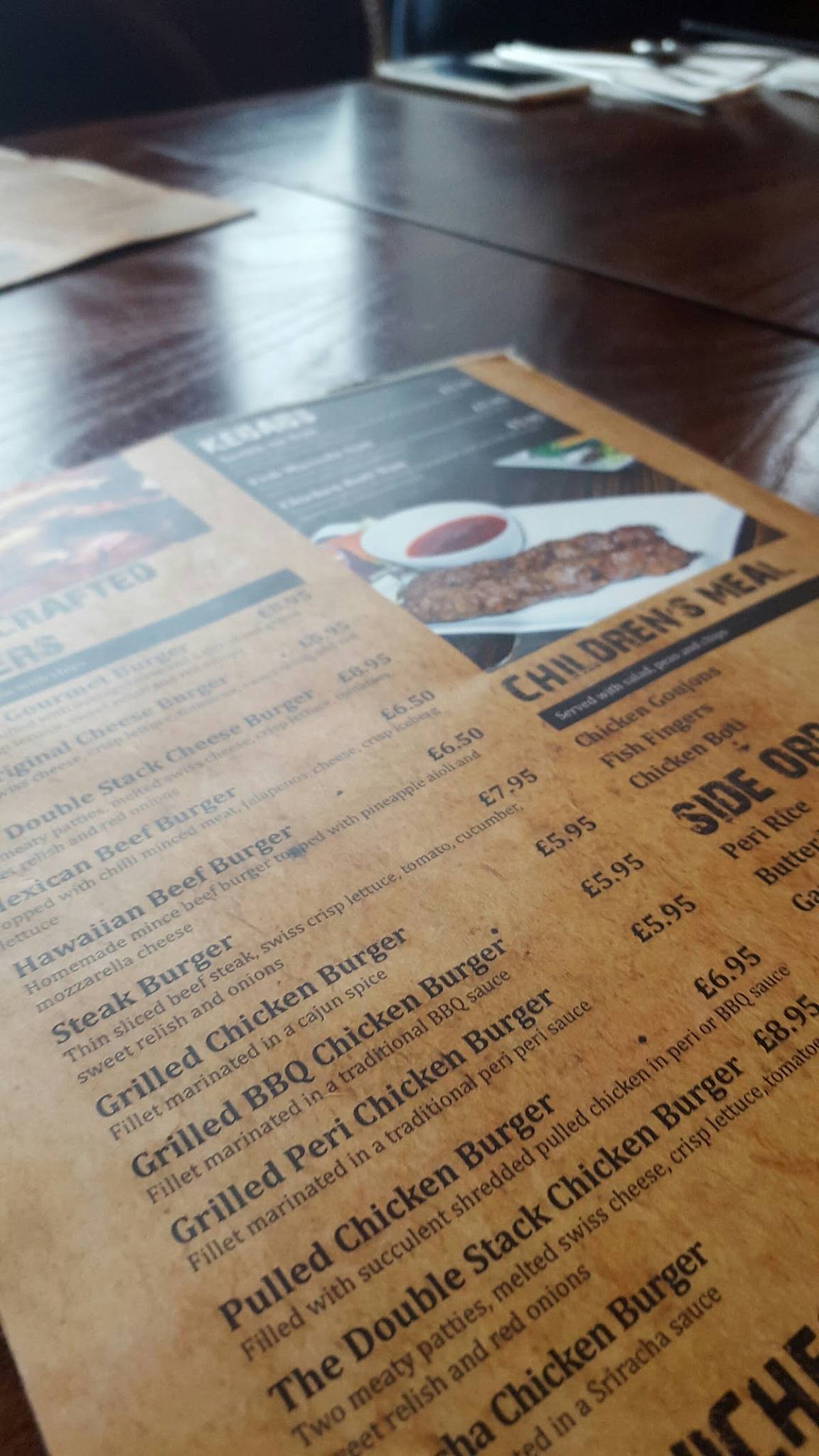 Menu at Gourmet steakhouse, Oldham
