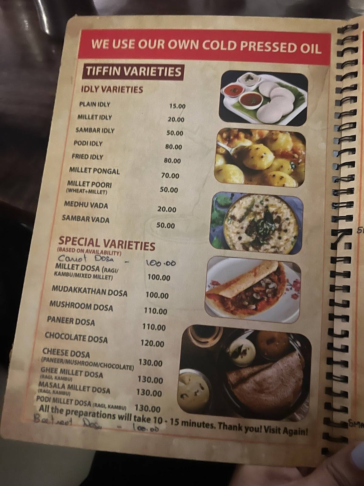 Menu at Grami Cafe Millet Food Restaurant, India