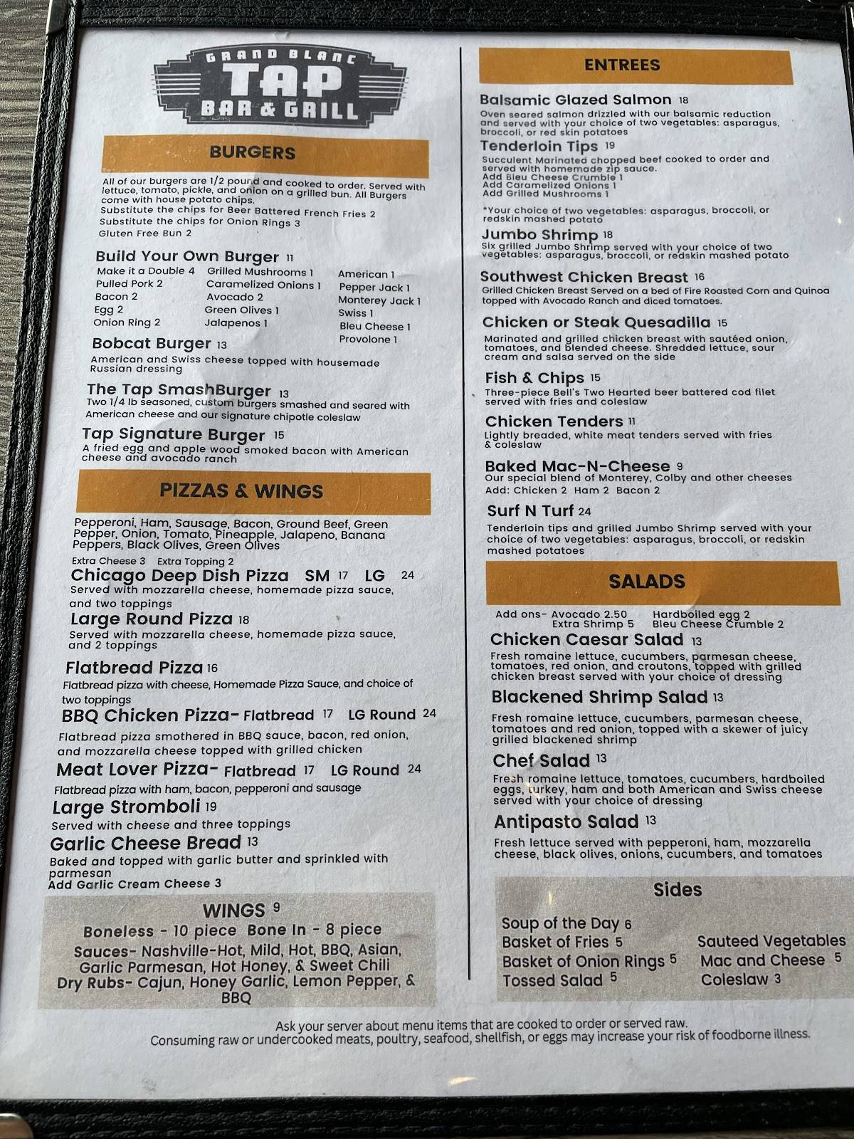 Menu at Grand Blanc Tap Bar & Grill, Grand Blanc