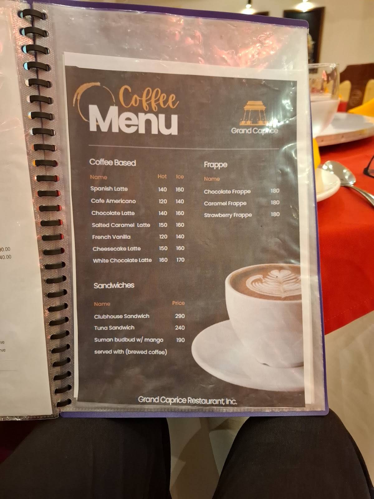 Menu at Grand Caprice Restaurant, Cagayan de Oro, Limketkai Center