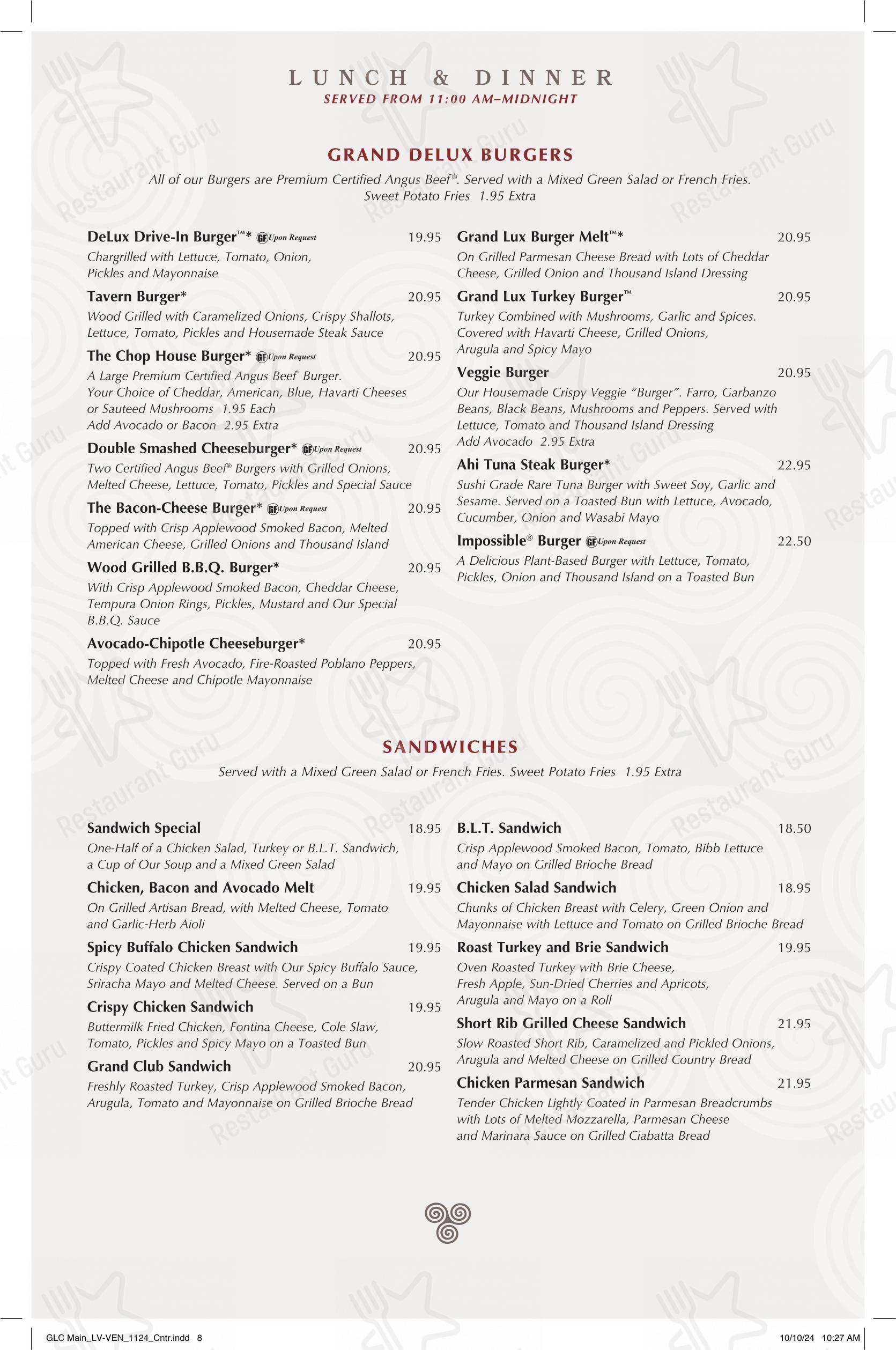 Menu at Grand Lux Cafe, Las Vegas, 3355 Las Vegas Blvd S