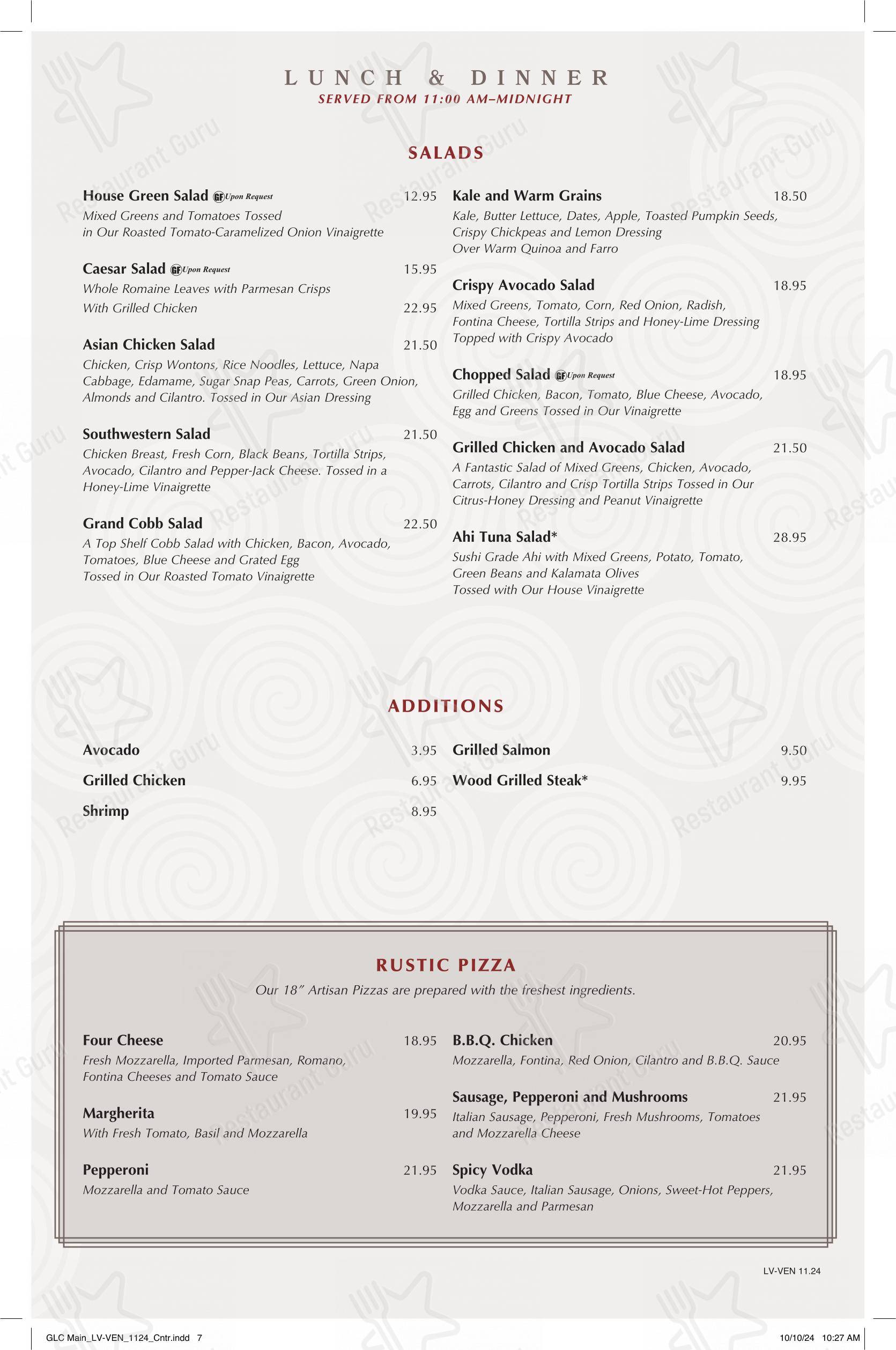 Menu at Grand Lux Cafe, Las Vegas, 3355 Las Vegas Blvd S