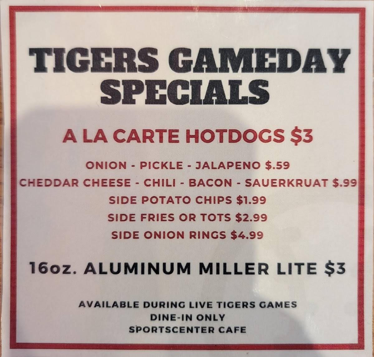 Menu at Sports Center Cafe, Wyoming