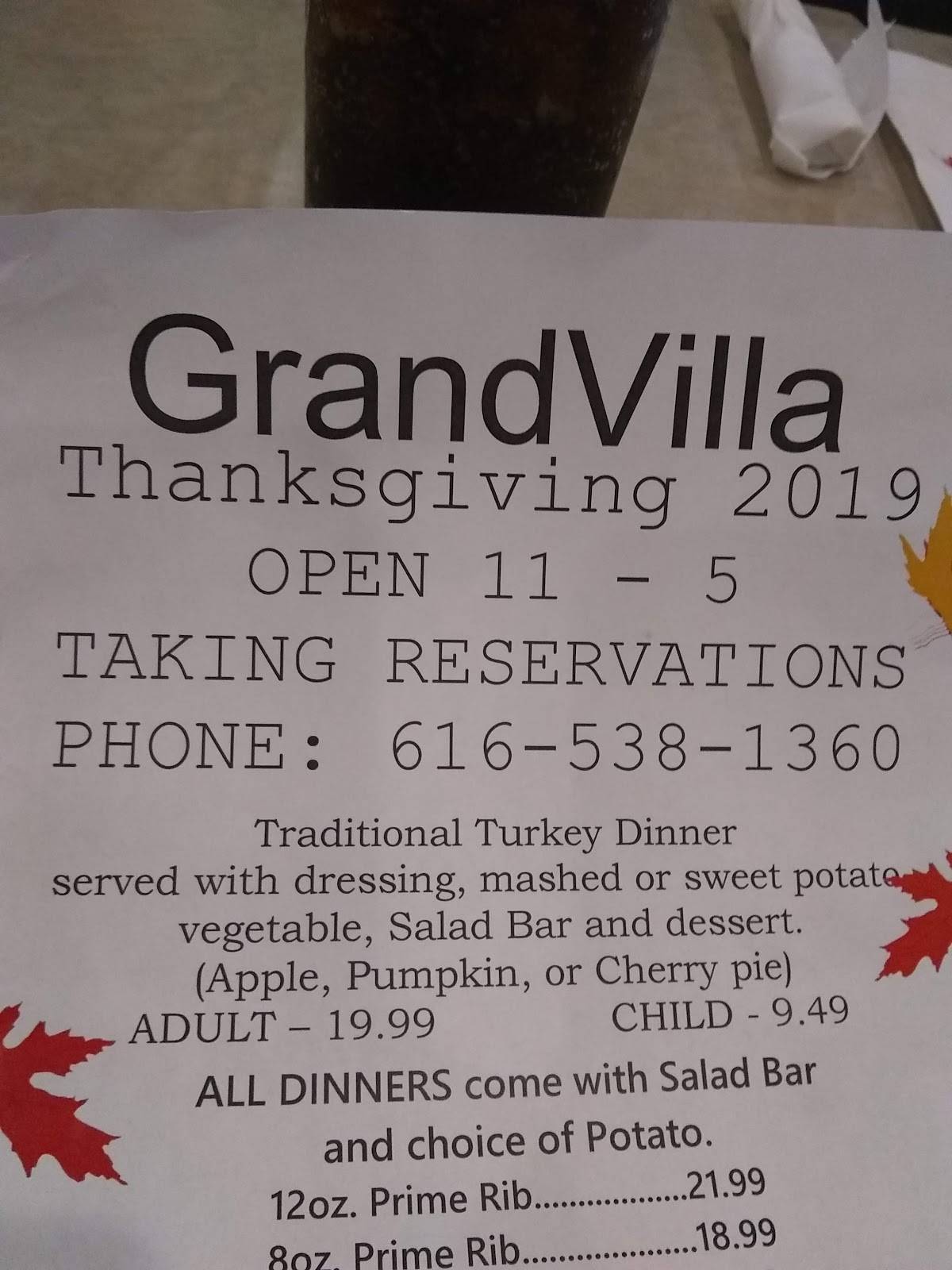 Menu at Grandvilla Restaurants, Grandville