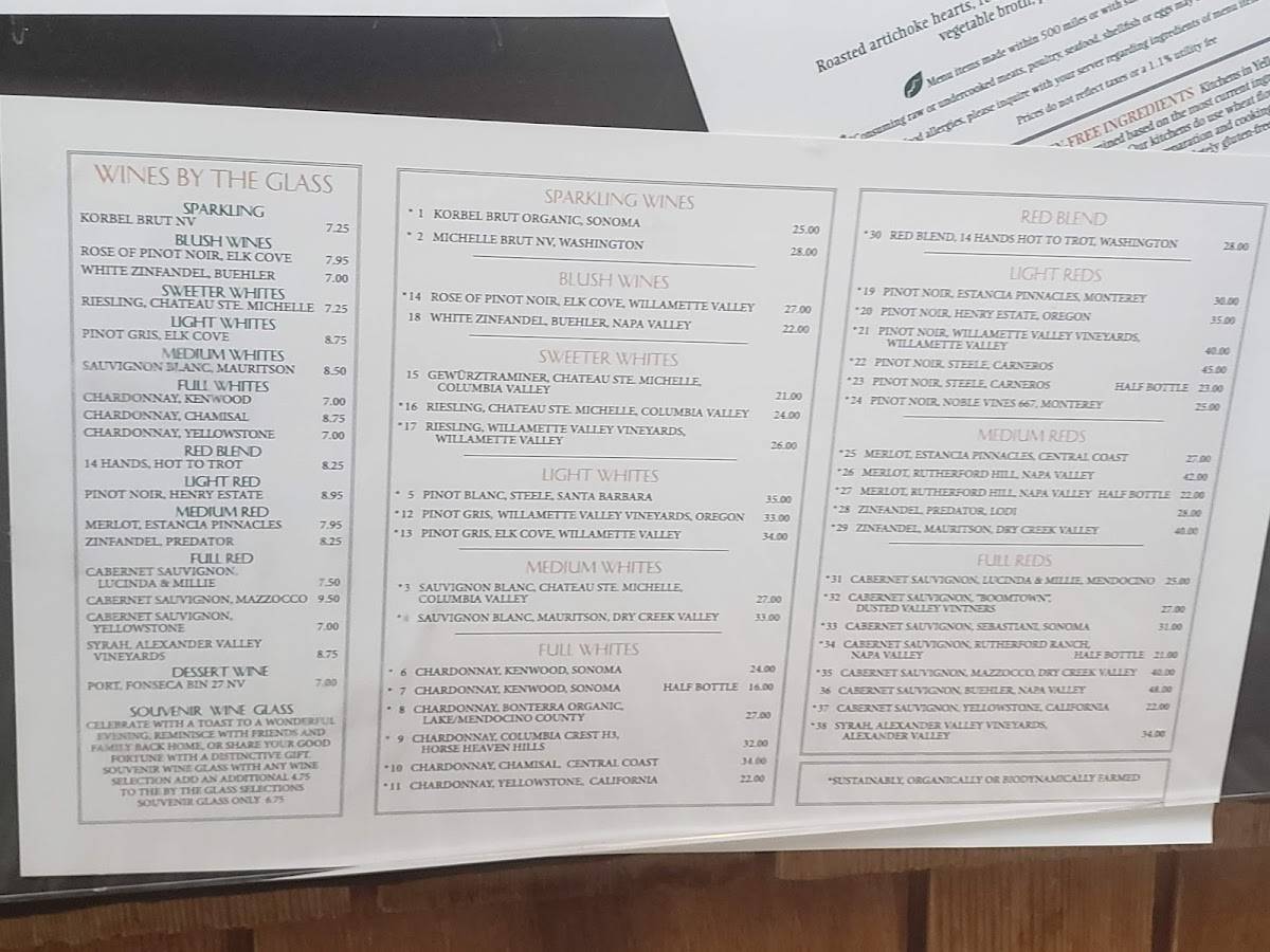 Menu at Grant Village Dining Room restaurant, USA, 550 Sculpin Ln